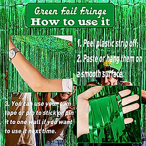 8 Pack Green Tinsel Foil Fringe Curtain Backdrop, 3.28Ft x 8.2Ft Metallic Streamers for Photo Booth Birthday Wedding Bridal Shower Bachelorette New Year Party St Patrick Day Decorations