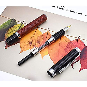 Jinhao Nature Rose Wood Fountain Pen Bent Nib(Fine to Broad Size),Fude Pen for calligraphy,art drawing and handwriting