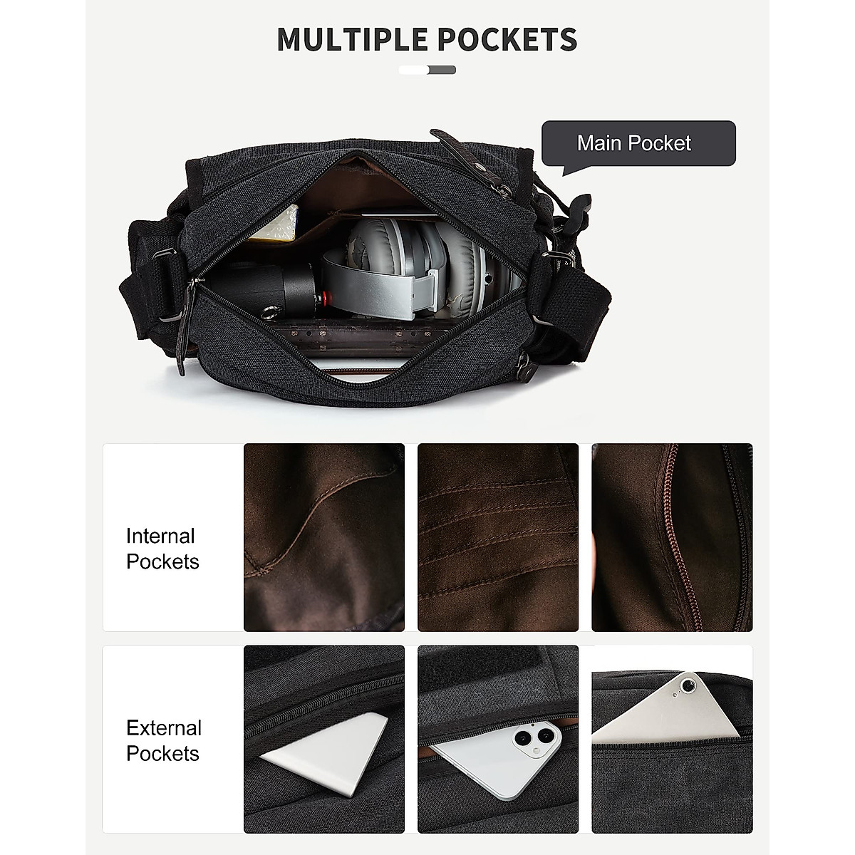 Canvas Satchel Bag men,Classic small Messenger Bag for Men,Crossbody Bag Aesthetic small,Unisex Classic Canvas Shoulder Bag for women, Bookbag for Work,black.