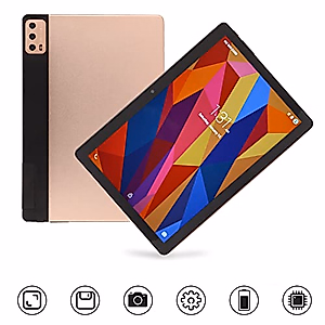 VINGVO Tablet, 10 Inch Tablet 100-240V 10 Inch IPS Screen Octa Core Processor 5G WiFi Dual Band for Home for Travel (Gold)