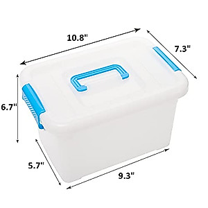 ZOOFOX 6 Pack Plastic Lidded Storage Bins, 6 Quart Clear Latch Container Box with Blue Handle and Lid, Stackable Latching Boxes for Organizing