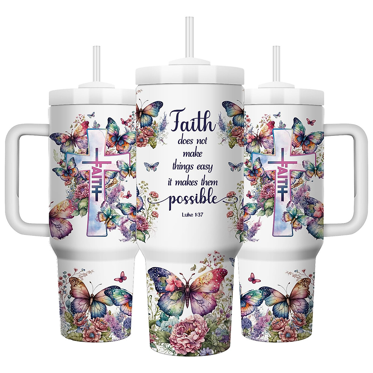 Equoza Christian Gifts for Women,40oz Tumbler with Lid and Straw Travel Coffee Mug Christian Affirmations Stainless Steel Double Wall Vacuun Insulated Cup (Pack of 1)