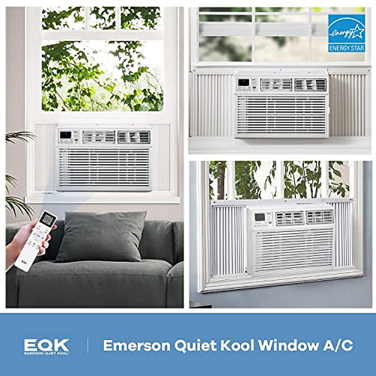 Emerson Quiet Kool 15,000 BTU 115V Window Air Conditioner with Remote Control, Cools Rooms up to 700 Sq.Ft. with 24H Timer, 3-Speeds, Quiet Operation and Auto-Restart