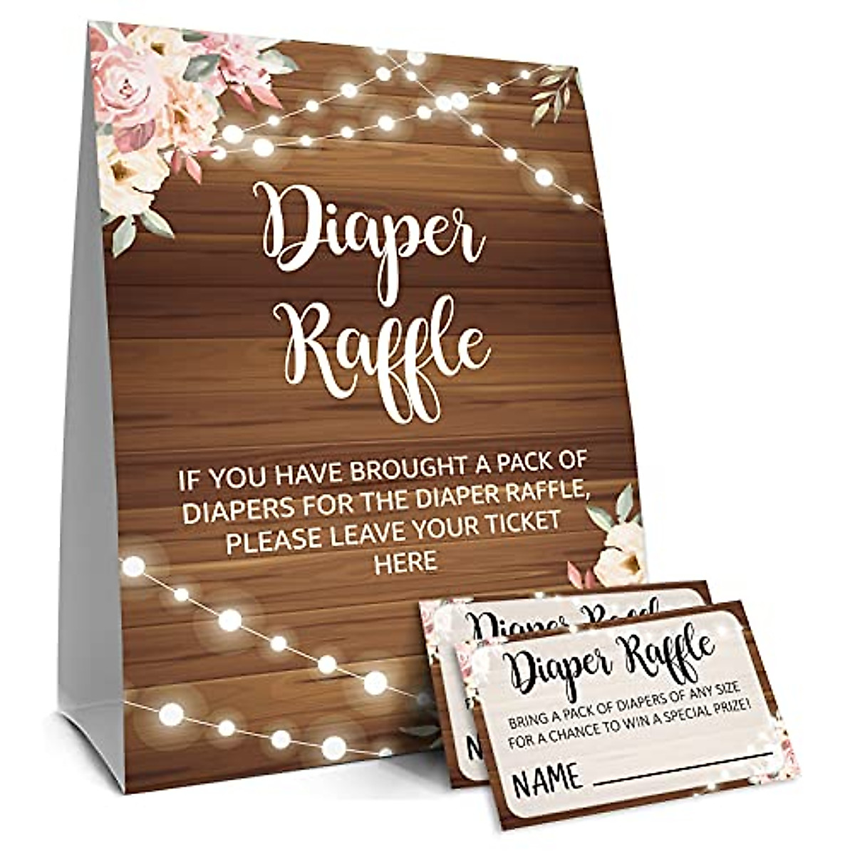 Diaper Raffle Tickets and Sign Baby Shower Games, Decorations, Party Favors For Baby Showers – 1 Sign, 50 Cards per Pack(DIAPER-C004)