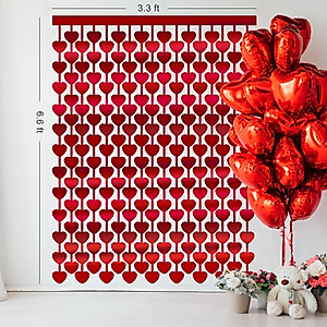 LOLStar 3 Pack Red Heart Birthday Party Decorations, 3.3x6.6ft Foil Fringe Tinsel Curtain Photo Backdrop Streamer for Baby Shower, Bachelorette, Bridal Shower, Wedding, Engagement, Valentines Party