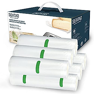 Vacuum Sealer Bags, SEATAO 6 Pack 3 Rolls 11" x 20' and 3 Rolls 8" x 20' vacuum seal bags for food, Environmentally Friendly Degradable Material, Double-sided texture design, Mircowave & Freezer, Sous Vide cooking