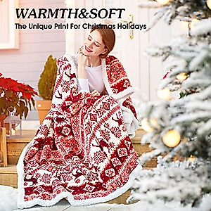 inhand Sherpa Christmas Throw Blanket for Adults, Fleece Flannel Holiday Blankets and Throws, Cozy Warm Fuzzy Fluffy Soft Throw Blankets for Couch Bed, Gifts for Women Men & Kids(51" x 63", Red)