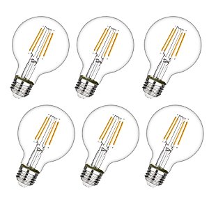 Erxiugs 6Pack Vintage G25 Edison Light Bulb,Dimmable E26 LED Globe Light Bulbs, 6W Equivalent to 60W, Warm White 2700K LED Round Clear Decorative Bulbs CRI 90.