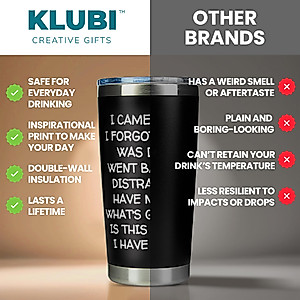 KLUBI Birthday Gifts for Women - I Came I Saw I Forgot Tumbler 20oz Black Birthday Gifts for Men Grandpa Gifts for Him Drinking Cups for Elderly Senior Citizen Tumbler I Came I Saw I Forgot Coffee Mug
