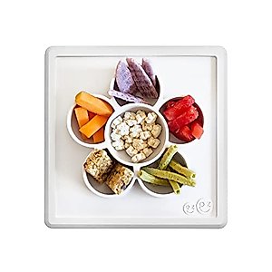 ezpz Mini Play Mat - 100% Silicone Suction Flower Plate with Built-in Placemat for Infants + Toddlers - Crafting + Snacks - Divided Plate - Dishwasher Safe (Cream)
