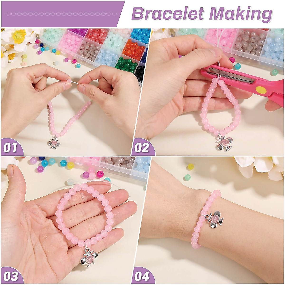 Audab 1600 Pieces 6mm Round Glass Beads for Jewelry Making, 32 Colors Crystal Beads for Bracelets Jewelry Making and DIY Crafts(6mm, 32 Colors)