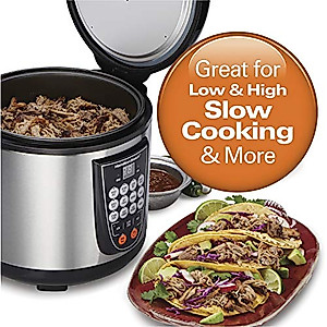 Hamilton Beach Digital Programmable Rice and Slow Cooker & Food Steamer, 20 Cups Cooked (10 Cups Uncooked), 14 Pre-Programmed Settings for Sear Saute, Hot Cereal, Soup, Nonstick Pot, Stainless Steel