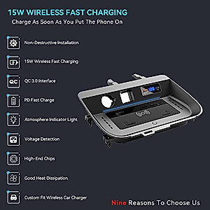 CLEC Car Wireless Charger Mount fit for RAV4 2019 2020 Toyota,QC 3.0 Fast Charging Stations Compatible with iPhone,Samsung,Qi WPC Qi 3.0 Wireless Charging,2 USB Port 36W Wireless Charger Pad