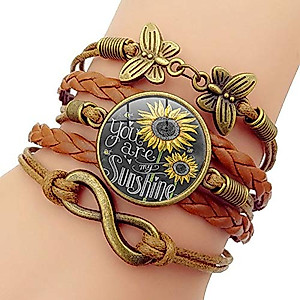 MISSLATE 4pcs Sunflower Leather Bracelets for Womens Present You Are My Sunshine Bracelets for Teen Girls Mom Birthday Gifts (Multicolor)