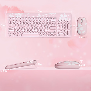 Mytrix Cute Sakura Pink Wireless Keyboard Mouse Combo, Retro Type-Writer Keys, 2.4G USB Slim Keyboard Mouse Set with Numeric Keypad for Computer, Laptop, Desktops, Pc, Mac(KMCS01)