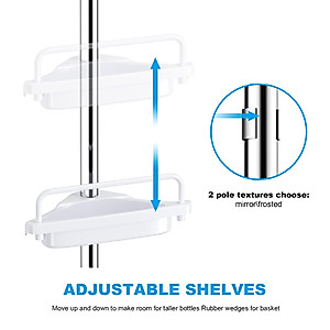 FRDECON Rustproof Shower Caddy Corner for Bathroom, 4-Tier Tension Pole Stainless Steel Shower Organizer, 56 to 115 Inch Adjustable Bathtub Shower Shelf Storage with 1 Tower Bar, White