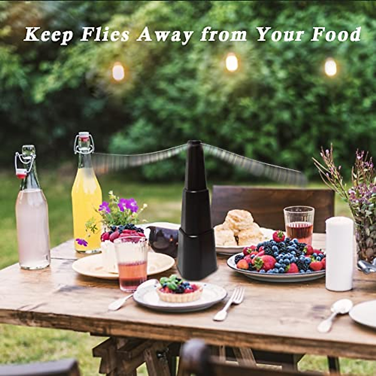 Allinus Fly Fans for Tables, Fly Fan for Outdoor Indoor Keep Flies Away, Portable Fly Spinner for Meal, Party, Picnic, Restaurant, Battery Powered, Hanging Hook, Black