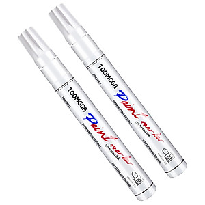 White Paint Pens Permanent Paint Markers - 2 Pack Oil Based Marking Pens, Medium Point, Quick Drying and Waterproof Paint Pens for Rock Painting Car Tyre Metal, Plastic, Canvas, Wood, Glass