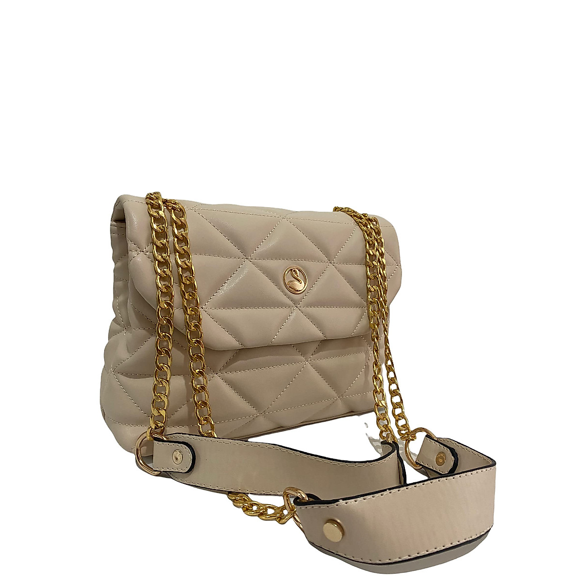 SANMORRİS Crossbody Bag for Women, Medium Shoulder Bag Vegan Purses and Handbags with Faux Leather and Chain.(Cream color)