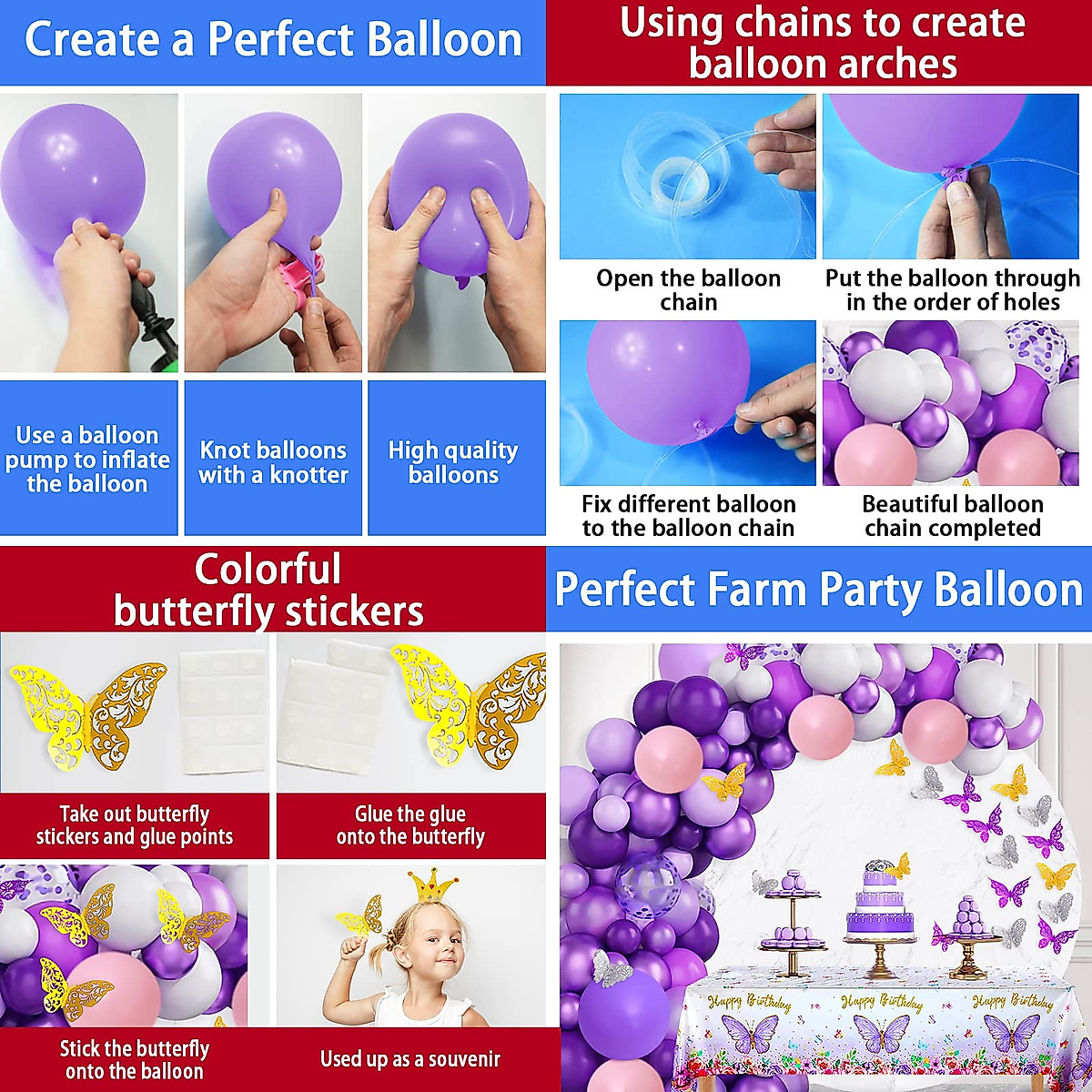 150pcs Butterfly Birthday Party Decorations for Girl-Purple Pink Balloons Garland Kit Butterfly Tablecloth 36pcs Butterfly Stickers for Baby Shower Decorations for Girl Birthday Party Supplies Decor.