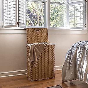 Synthetic Wicker Laundry Hamper Basket With Lid and Liner by Blue Ridge Basket Company (Natural)
