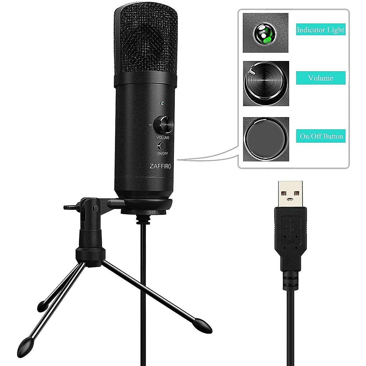 Z ZAFFIRO USB Microphone, Adjustable Microphone, Condenser Microphone for Computer Recording Vocals, Dubbing, Streaming Broadcast and YouTube Video, Conference Microphone