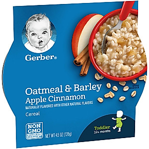 Gerber Breakfast Buddies Toddler Cereal, Oatmeal & Barley Apple Cinnamon Cereal, Non-GMO Whole Grain Oats & Real Fruit, Made for Toddlers, 4.5 OZ Tray (Pack of 4)