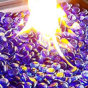 Unidanho 20Pounds Fire Glass Beads for Propane Fire Pit, Fireplace and Outdoor Decorative, 3/4 Inch High Luster Fire Pit Glass Rocks