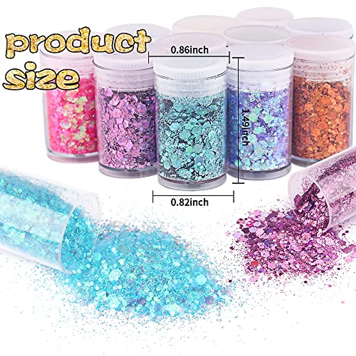 Holographic Chunky and Fine Glitter Mix, 45 Colors Festival Chunky Sequins & Fine Glitter Powder, Iridescent Glitter Flakes, Cosmetic Face Body Eye Hair Nail Art Resin Tumbler Glitter Loose Glitter