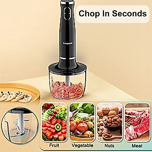 Immersion Blender, Vospeed 1000 Watt 4-in-1 Hand Blender with Chopper, Whisk, 600ml Mixing Beaker, Electric Stick Blender with Two Speed Adjustable, Ergonomic handle, Detachable