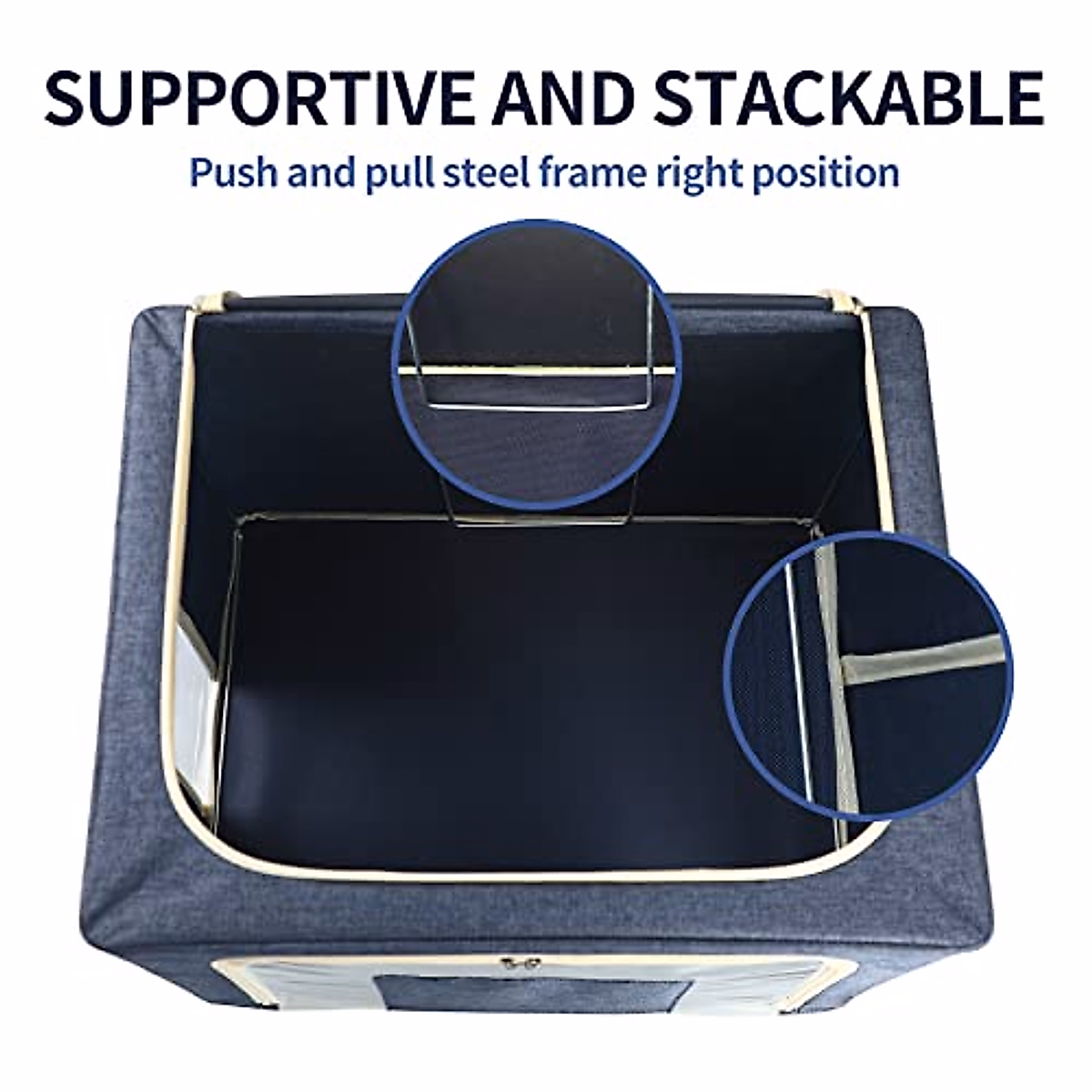 Furnhome 6 Pack Sturdy Clothes Storage Bins Organizer Containers, Stackable Storage Bins-Foldable Steel Frame Storage Box for Clothing Storage with Clear Window & Reinforced Handles