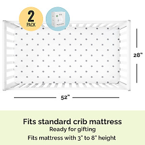 100% Organic Cotton Baby Crib Sheet (2 Pack) - Jersey Knit Soft Fitted Baby Sheet - Washable Crib Mattress Sheets for Baby Toddler Newborn Infant & Kids - Fits Standard Crib Toddler Mattresses