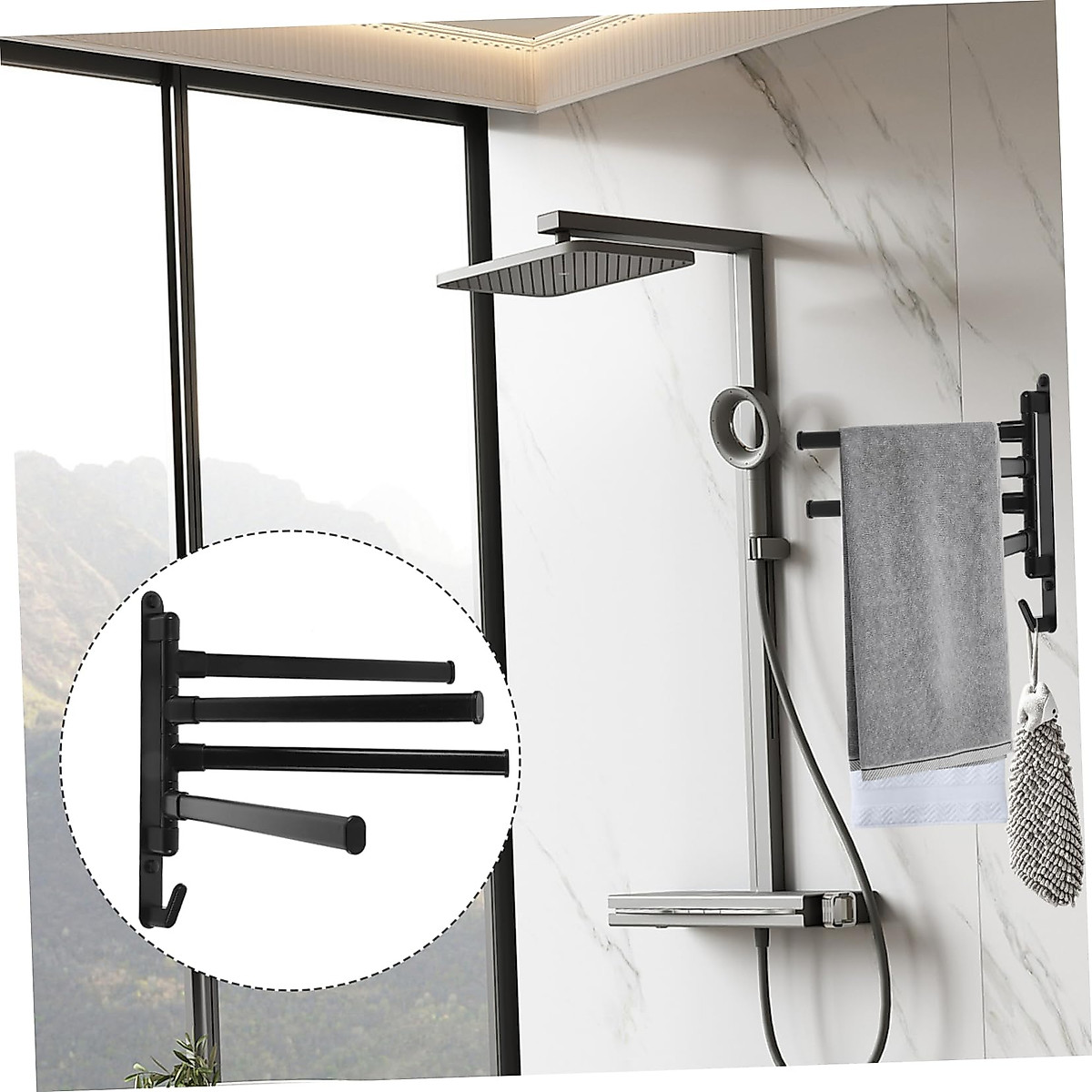 Amosfun Rotating Towel Shelves Hand Towel Racks for Bathroom Towel Hanging Shelf Hand Towel Holder Towel Rack for Kitchen Bathroom Towel Holders Towel Rod Black Stainless Steel