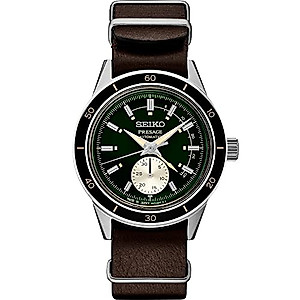SEIKO Men's Green Dial Brown Leather Band Automatic Watch