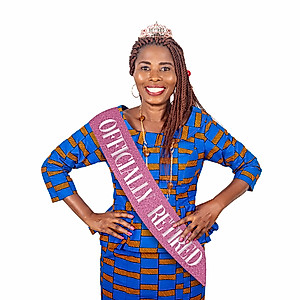 2024 Retirement Tiara & Sash - Officially Retired Sash & Crown for Parties, Events, Gifts, Favors, and Decorations (Pink)