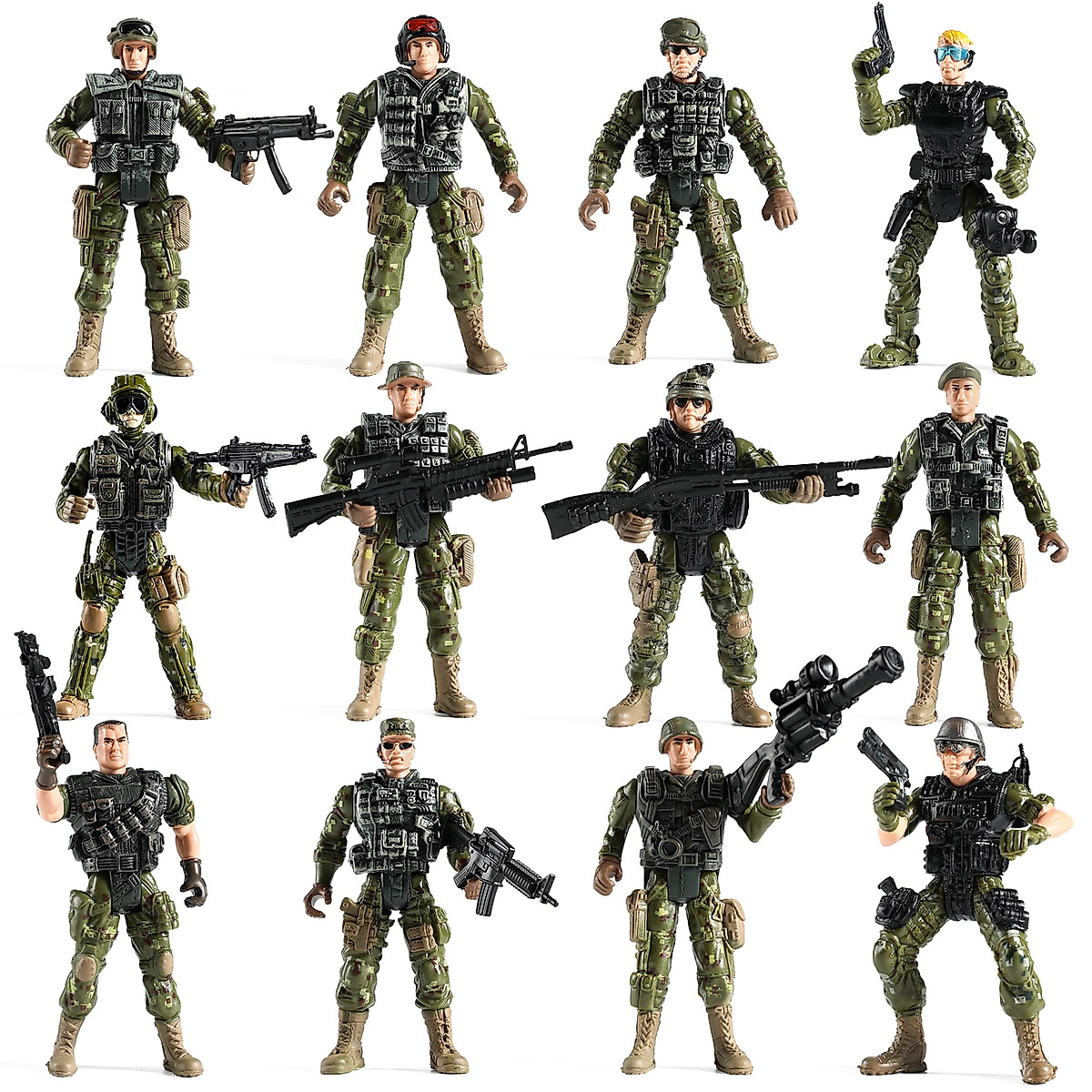 Army Men Action Figures Set, Include 12 Toy Soldiers with Digital Camo and Millitary Weapons-US Army Special Forces Group Toys for Kids Boys, Best Age 4-7 Year Old