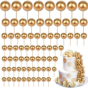 Tondiamo 108 Pcs Balls Cake Topper Balloons Cupcake Topper DIY Cake Insert Topper Foam Cake Balls Baking Decoration for Wedding Anniversary Birthday (Gold,Multi Sizes)