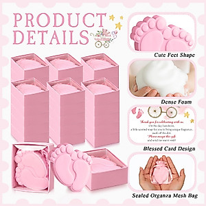 Maxcheck 50 Sets Baby Shower Feet Soaps Bulk Baby Shower Favors for Guests Handmade Scented Soap with Organza Bags Thank You Cards for Girl Boy Baby Shower Gifts Souvenirs Decorations(Pink)