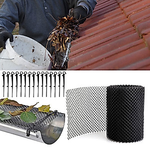 DEYROS Gutter Guard Mesh, 15cm X 6m Gutter Guards Leaf Protectors, Mesh Gutter Safeguard with 15 Fixing Hooks, Blocking Garbage Leaf Prevention Gutter Mesh for Leaves, Twigs and Branches
