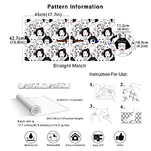 HAOKHOME Modern Peel and Stick Wallpaper Cool Ladies Black/White/Red Lips Removable Vinyl Self Adhesive Contactpaper 17.7in x 9.8ft