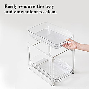 Nyxozonny 2-Tier Pull-Out Sliding Under Sink plastic Stackable Organizer for Bathroom & Cabinet & Kitchen Storage,Plastic Drawer & ABS Pole, Anti-Rust,White