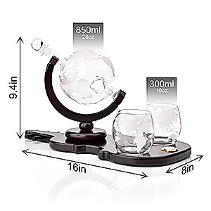 GESHANK Whiskey Decanter Set – Globe Decanter NEW Violin Shaped Stand with Watch – Liquor Decanter with 2 Etched Drinking Glasses and Bar Funnel – Beautiful Gift Packaging – Included Gift Card – 850ml