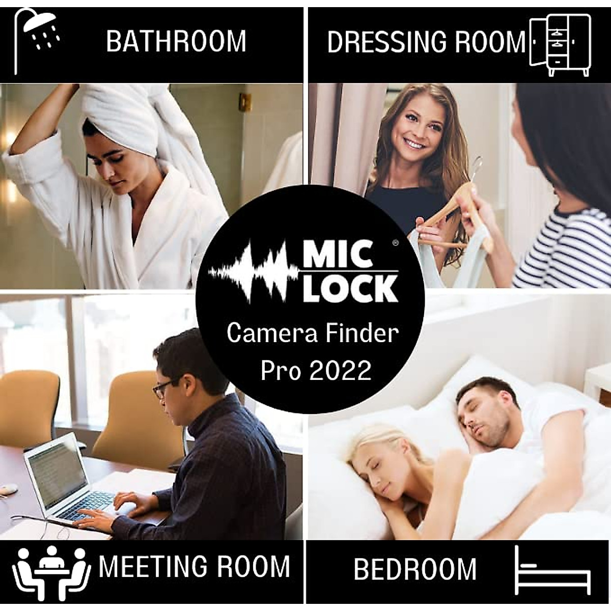 Mic-Lock Camera Finder Pro Black - Anti-Spy Hidden Camera Detector with Light Mode, Night Vision Mode, & Camera Finder Trainer