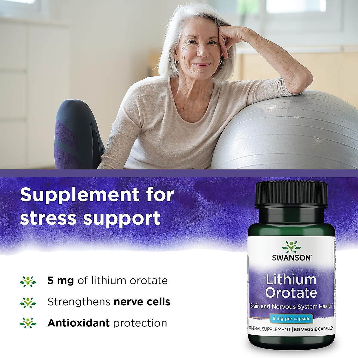 Swanson Lithium Orotate Antioxidant Mood Emotional Wellness Behavior Memory Support Supplement 5 mg 60 Veggie Capsules (Elemental Lithium)