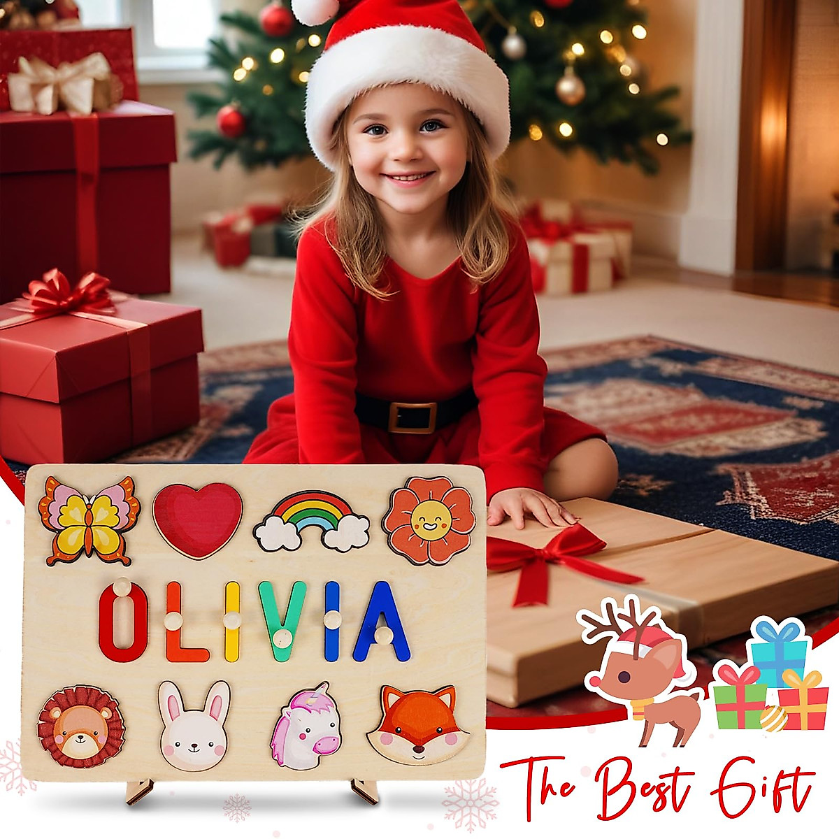 Personalized Name Puzzle Easter Gifts for Kids, Custom Easter Basket Stuffers Toddler Puzzle Toy for Boy Girl Gift with Engraved Text Greetings on Back Toys for 1 Year Old Girl Gifts