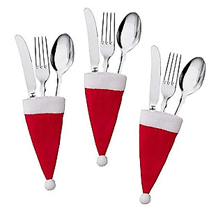 Christmas Home Decoration Tableware Bag Holder Christmas Hat Fork Knife Cutlery Bag Merry Christmas Decoration Ornament