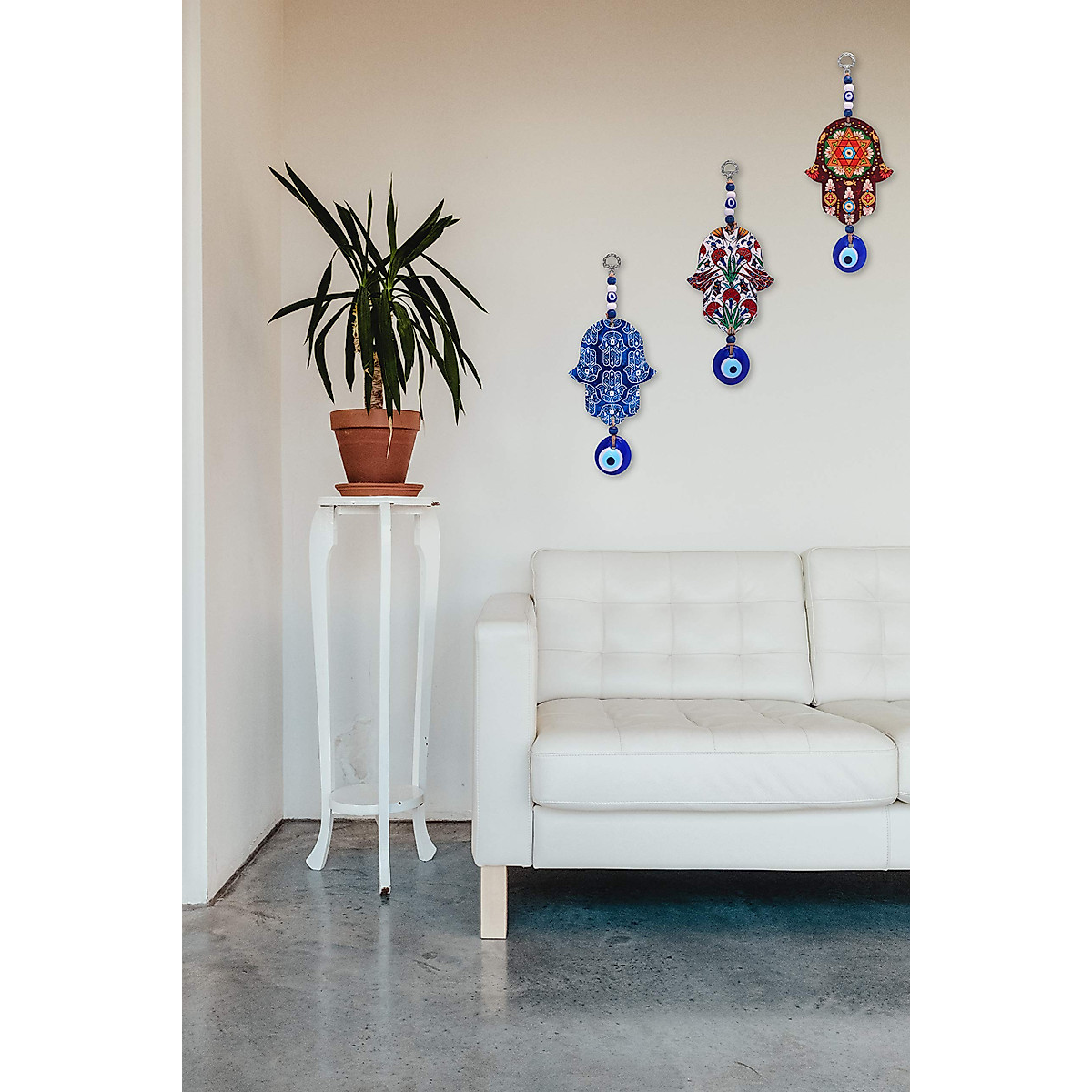 Blue Hamsa Hand Wall Hanging Decor with Evil Eye for Home Alef Bet by Paula