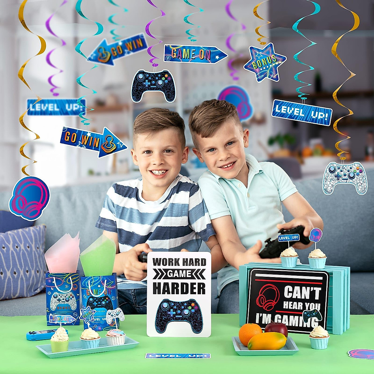 WERNNSAI Video Game Hanging Swirls - 21 PCS Video Game Party Decorations for Kids Boys Gamer Birthday Party Ceiling Window Door Decors Hanging Whirls Streamers for Gaming Night Party Supplies