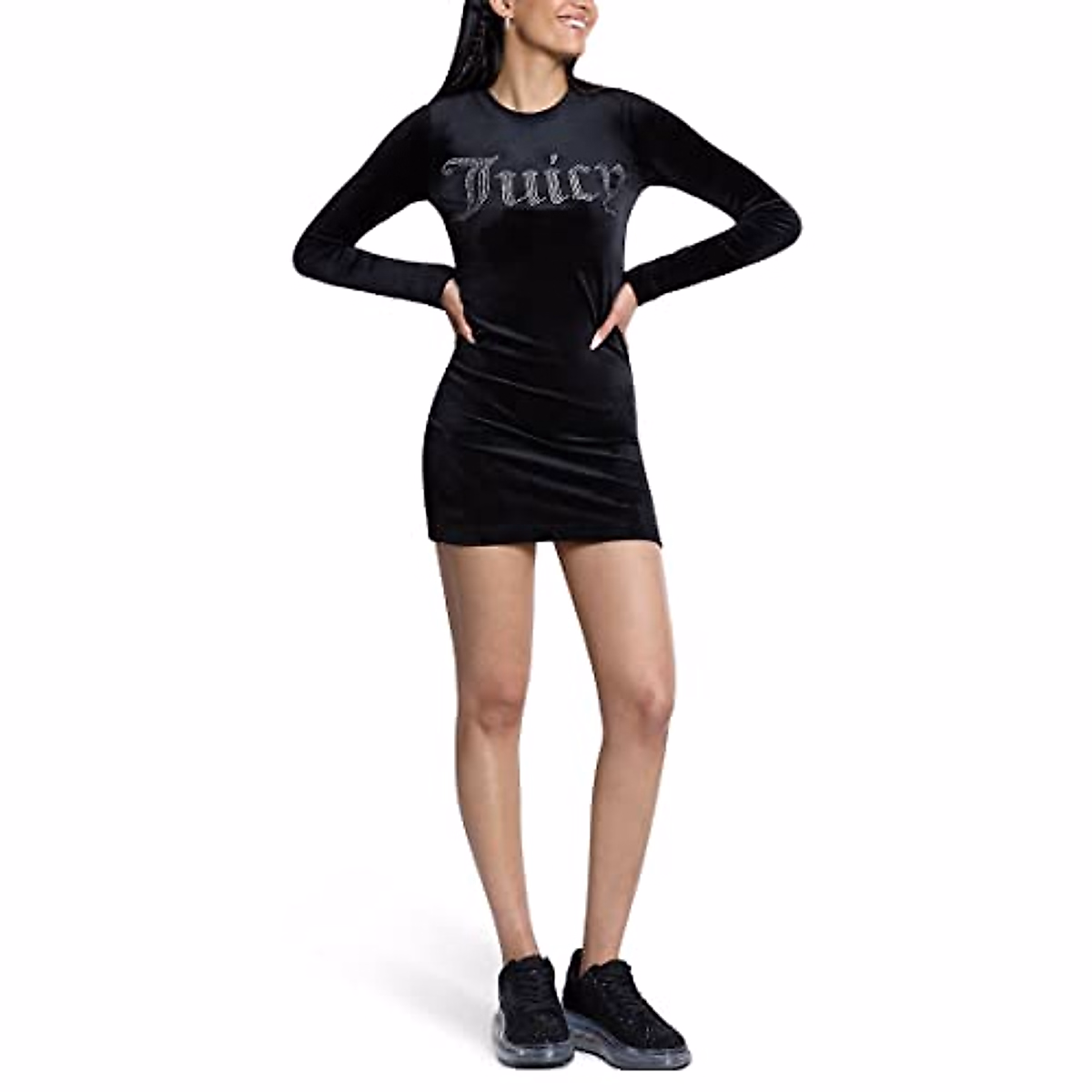 Juicy Couture Long Sleeve Bling Dress Liquorice LG (US 10-12)