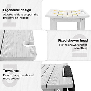 Juserox HDPS Shower Bench, Inside Shower Chair for Shaving Legs, Waterproof 2-Tier Bath Spa Shower Stool for Adults Sitting, Weather -Resistant No-Slip Indoor Outdoor Shower Seat, White